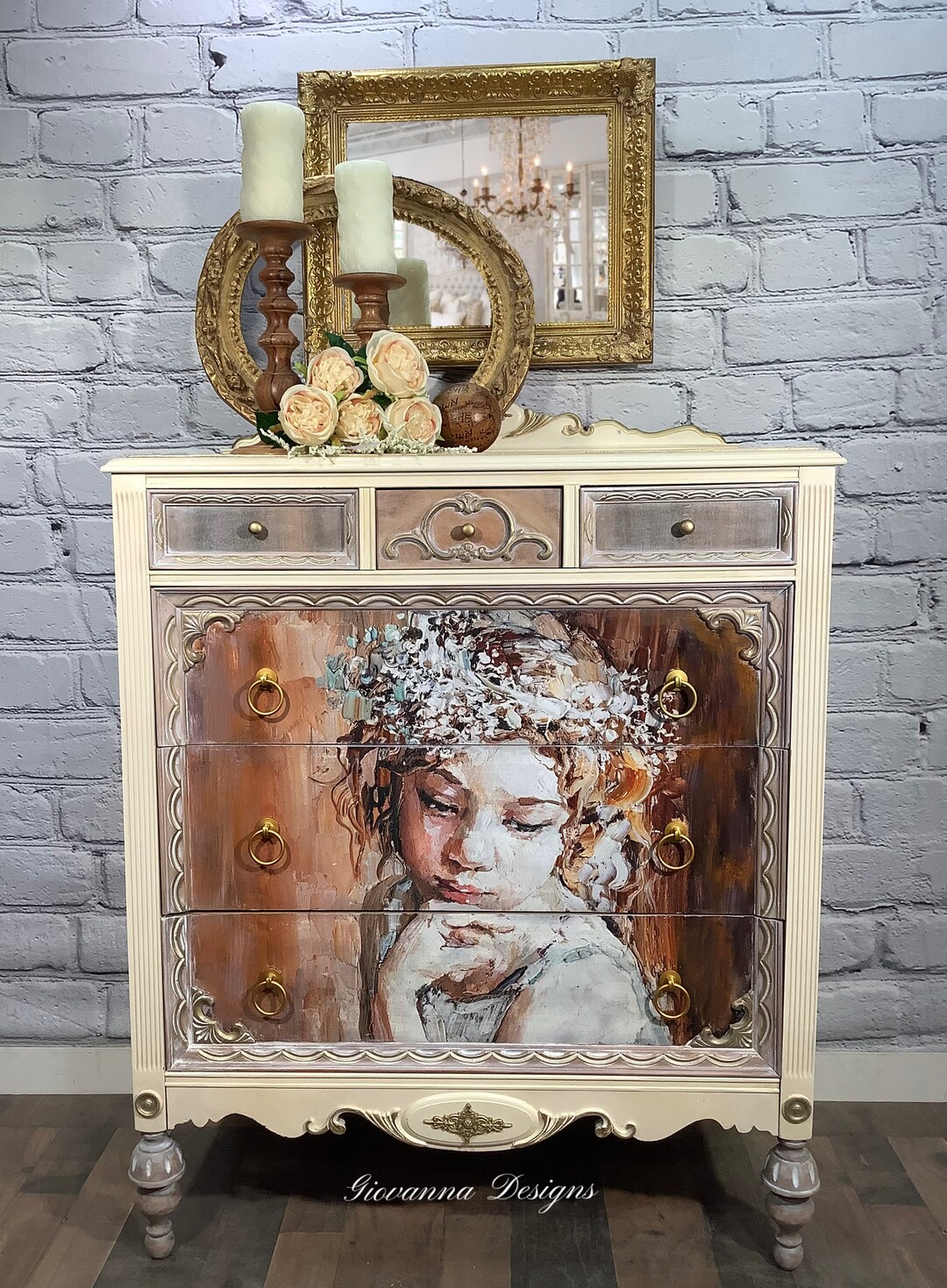 Salevintage Dresser /chest of Drawers/ Pensive Girl Dresser/ Hand ...