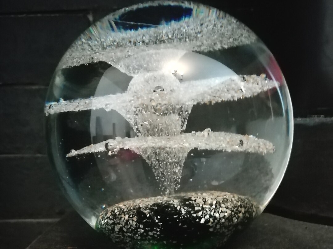 Art Glass Paperweight Green Base With Glitter Explosion in Clear Glass ...