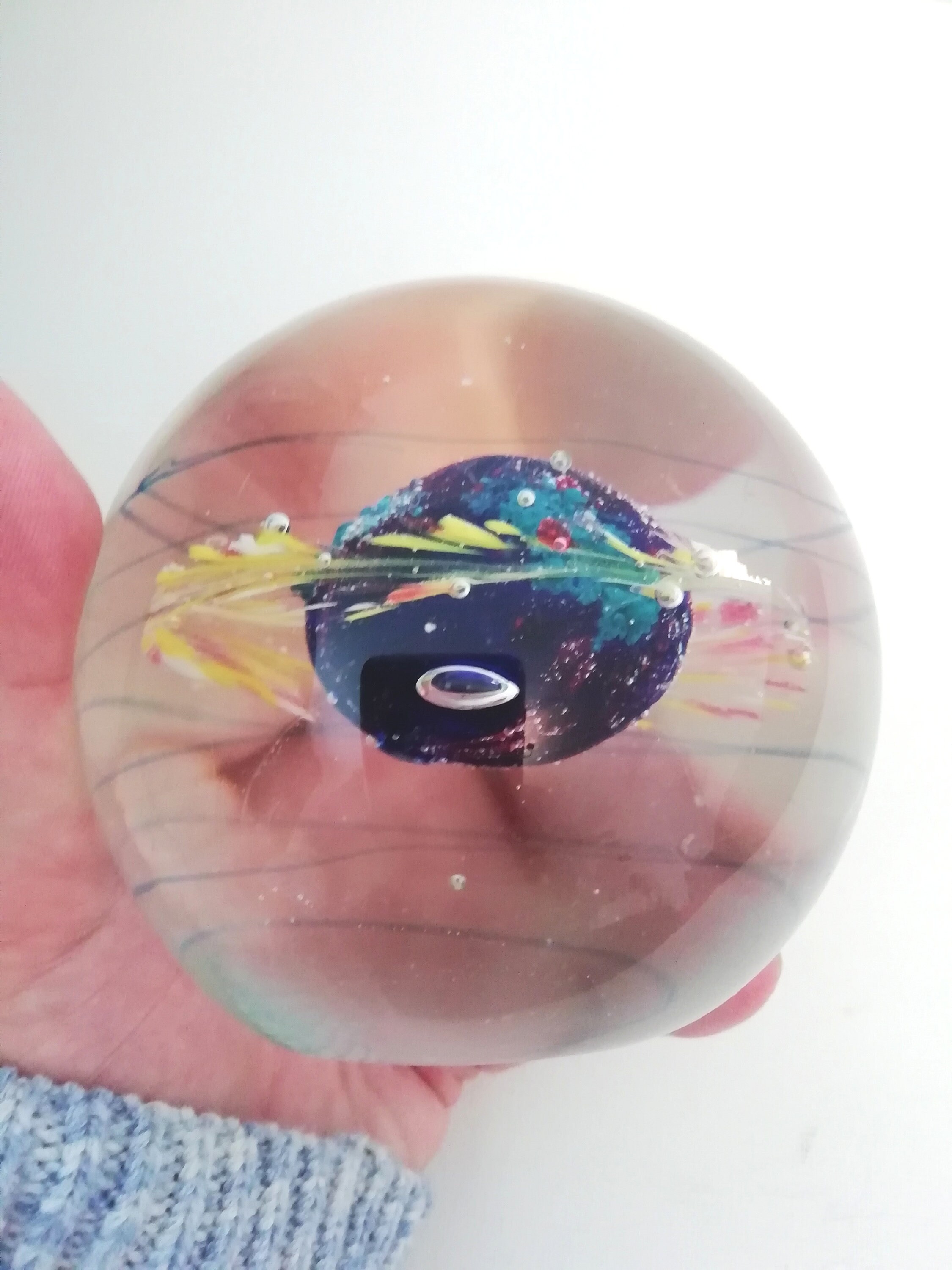 Vintage Art Glass Paperweight: Planet Earth Design, Collectible ...