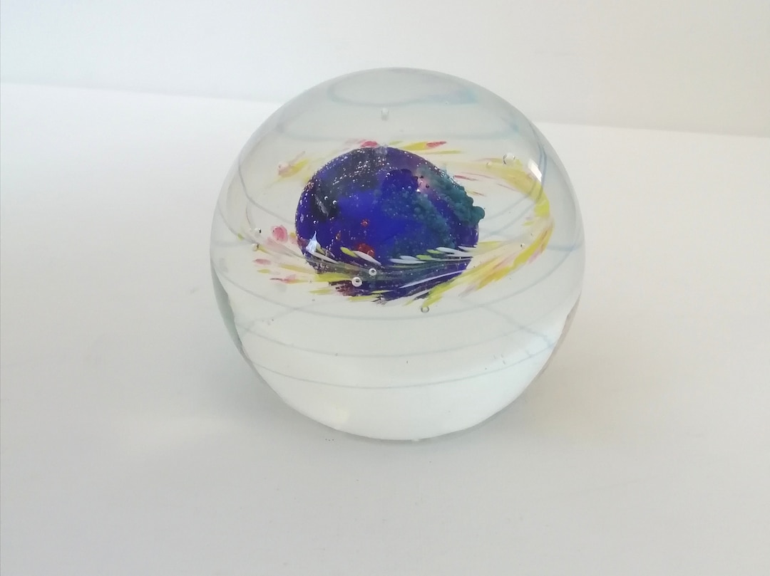 Vintage Art Glass Paperweight: Planet Earth Design, Collectible ...