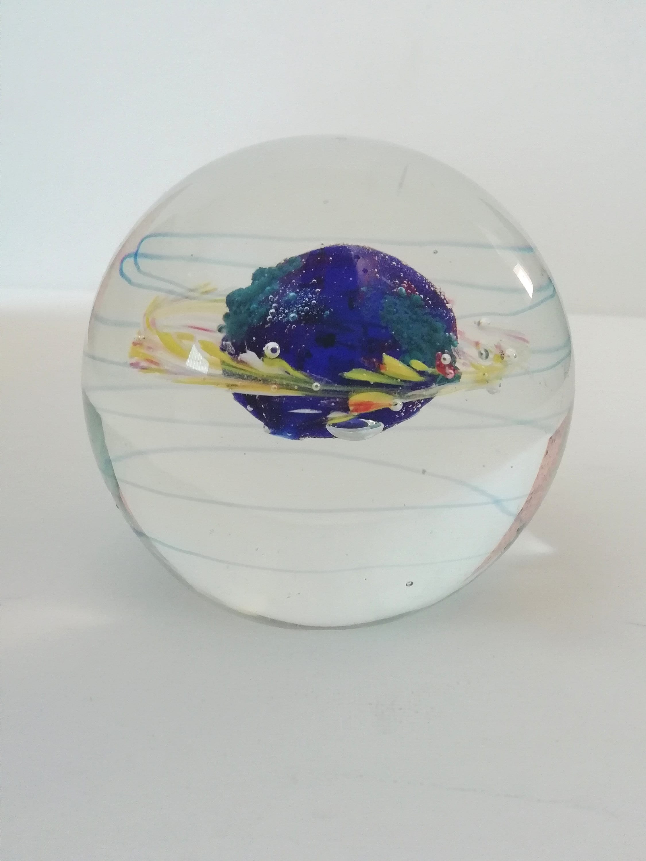 Vintage Art Glass Paperweight: Planet Earth Design, Collectible ...