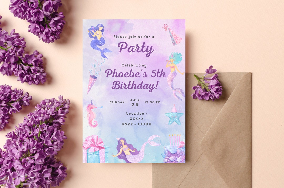 Purple Editable Birthday Invitation, ANY AGE, Printable Download, Girls ...