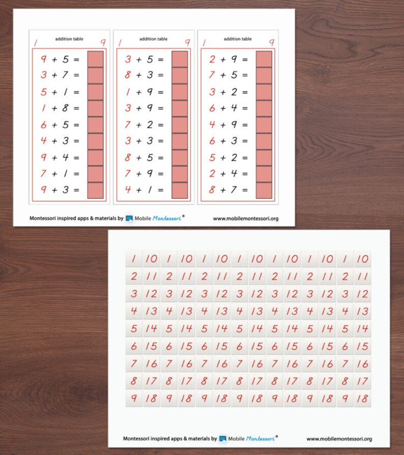 Mobilemontessori.org ,montessori Addition Tables, Addition Worksheets ...