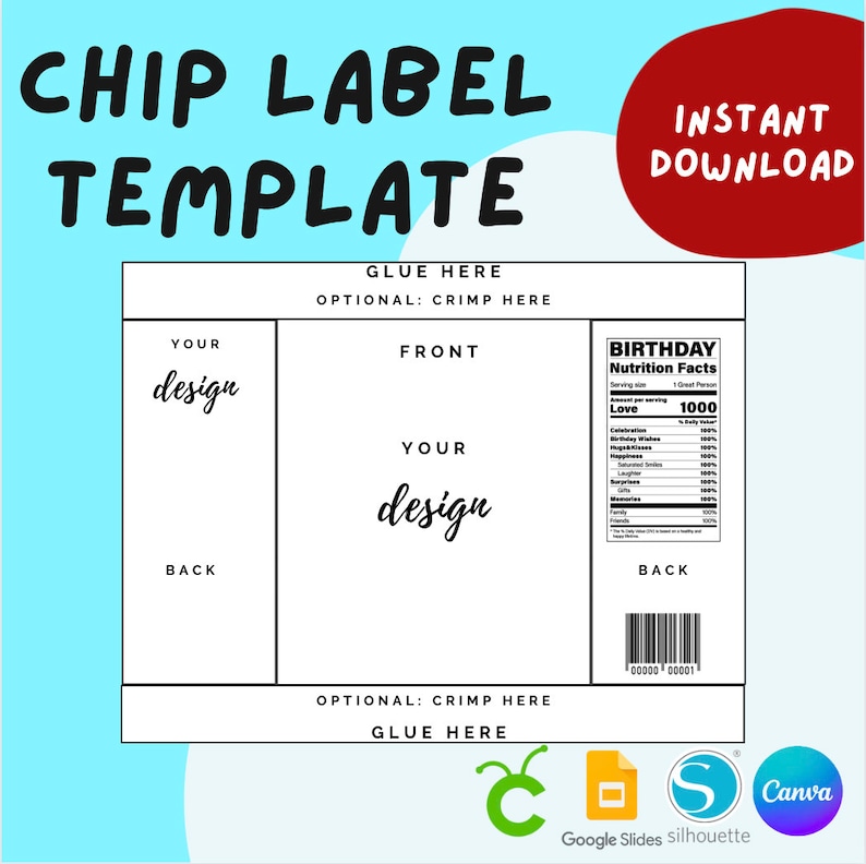 Editable Chip Label Template Custom Party Favors Birthday / Baby Shower ...