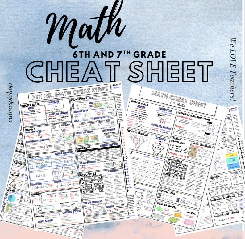 6 and 7thgrade Math Cheat Sheet Bundle - Etsy