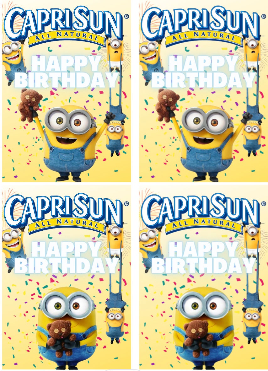 6 Minion Birthday Party Juice Label Templates - EDITABLE on CANVA - Etsy
