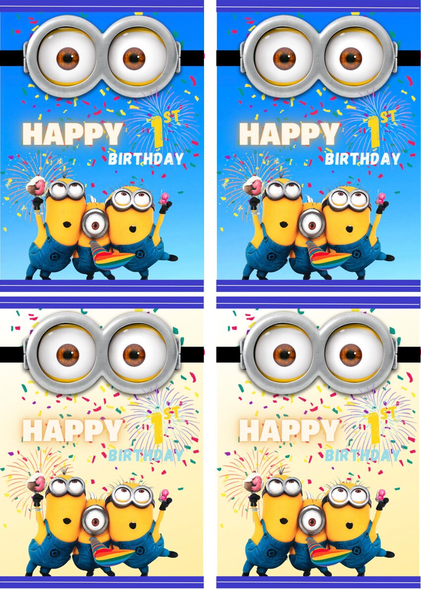 6 Minion Birthday Party Juice Label Templates - EDITABLE on CANVA - Etsy