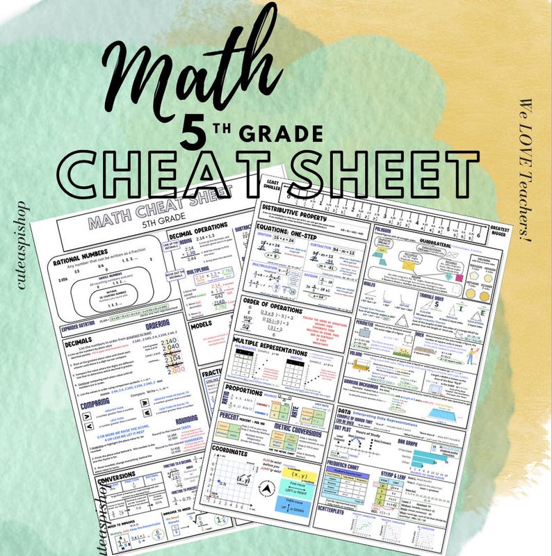 5th Grade Math Cheat Sheet - Etsy
