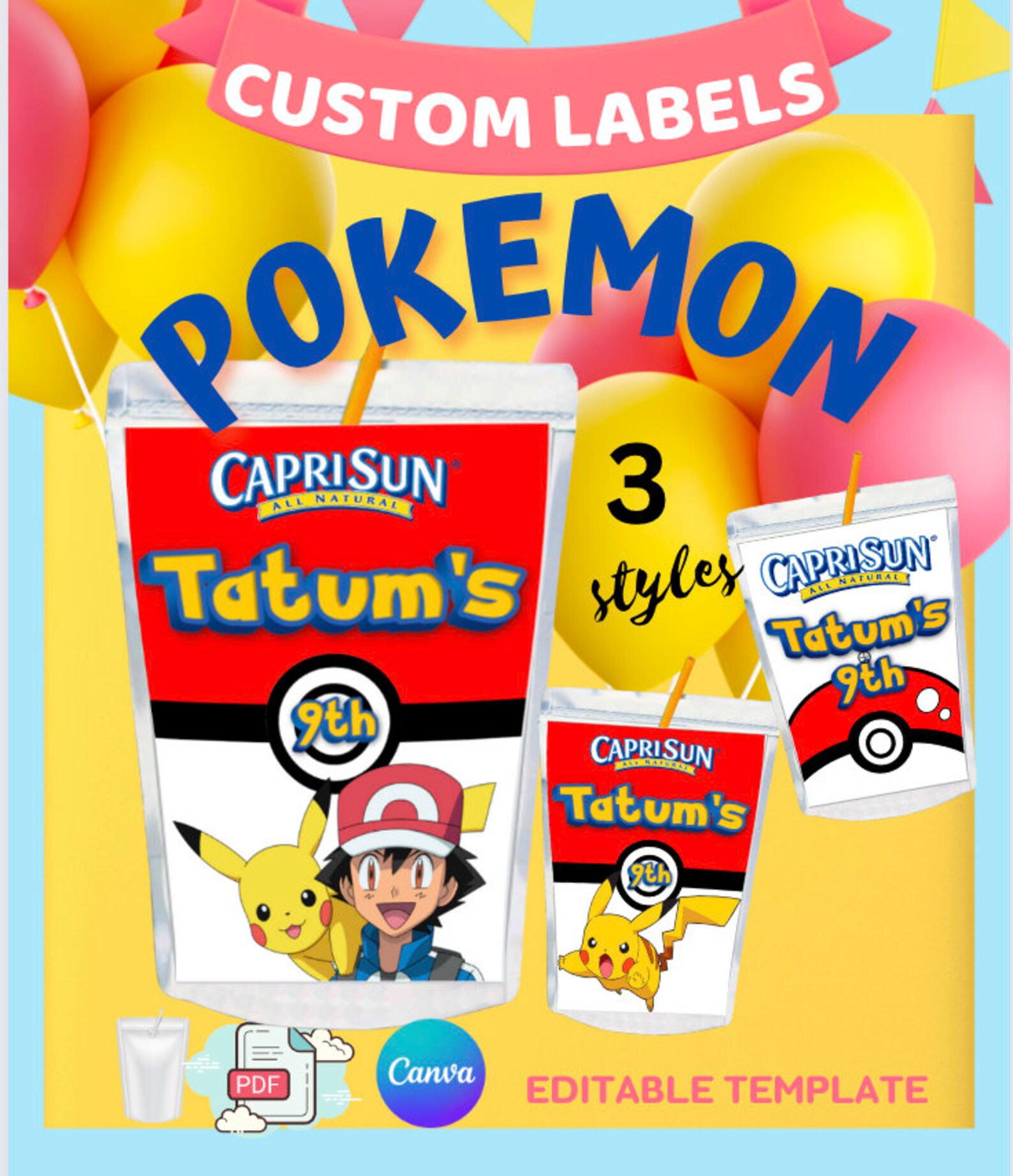 Pokemon Party Favors - Juice Box Template - Birthday / Celebrtion - Etsy