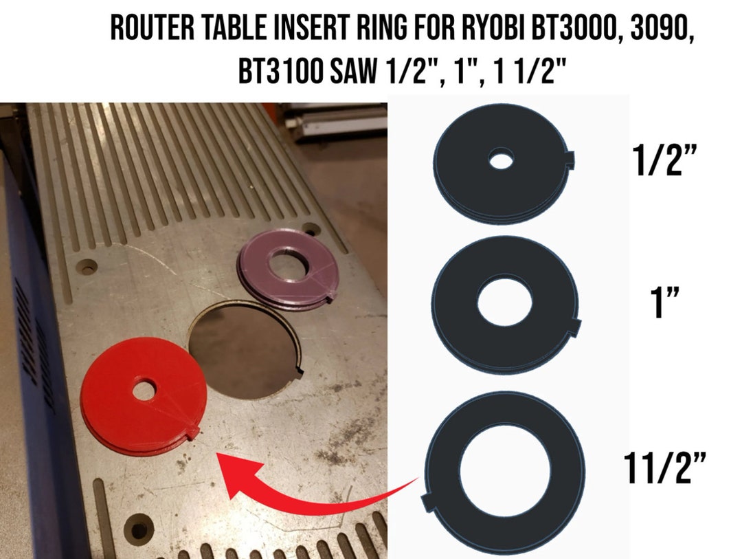 Router Table Insert Ring for Ryobi BT3000, 3090, BT3100 Saw 1/2", 1", 1 ...
