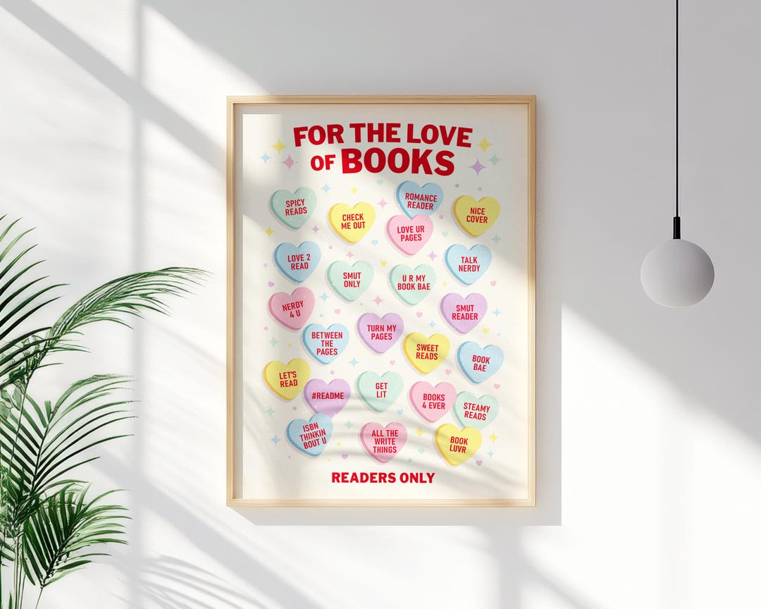 Book Trope Conversation Hearts Printed Poster, Bookish Valentine Candy ...