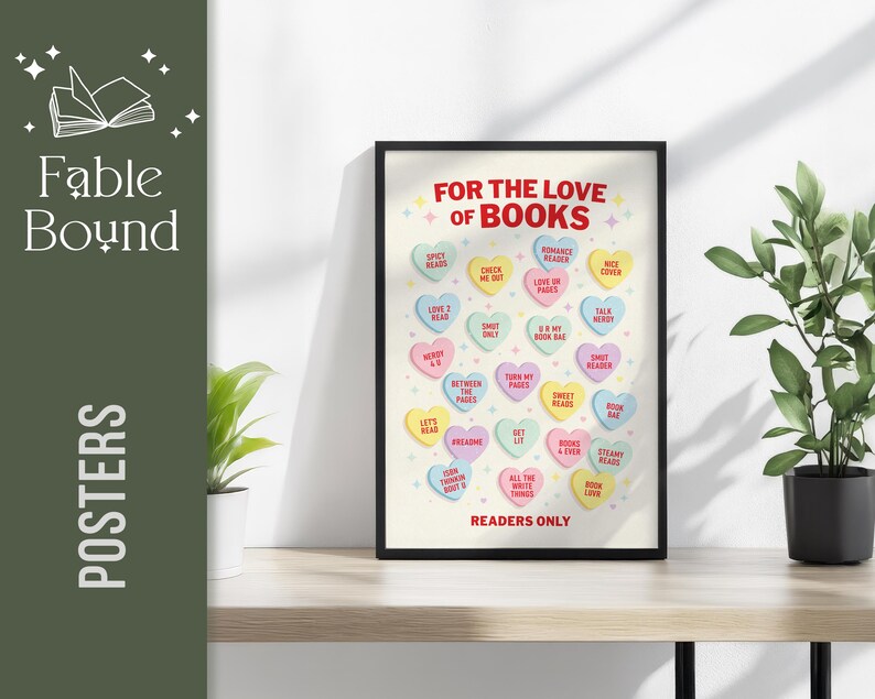 Book Trope Conversation Hearts Printed Poster, Bookish Valentine Candy ...