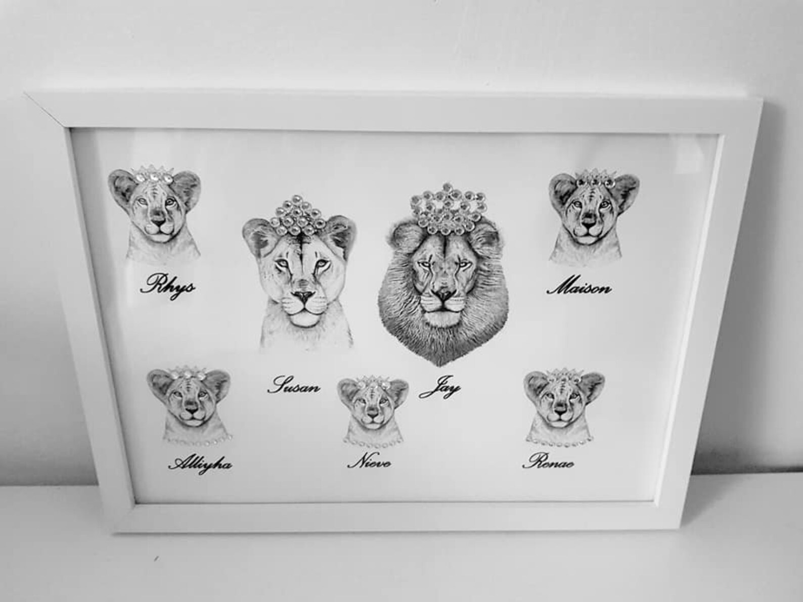 Personalised lion family print in white A4 frame - Etsy 日本
