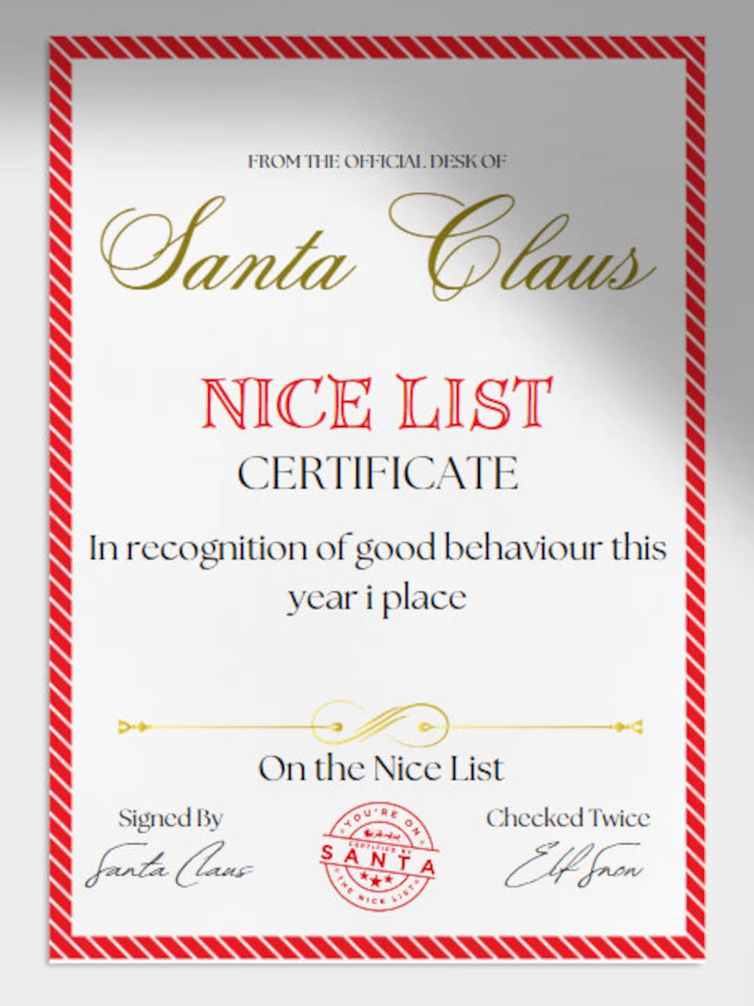 Christmas Nice List Certificate, Digital, Print at Home - Etsy