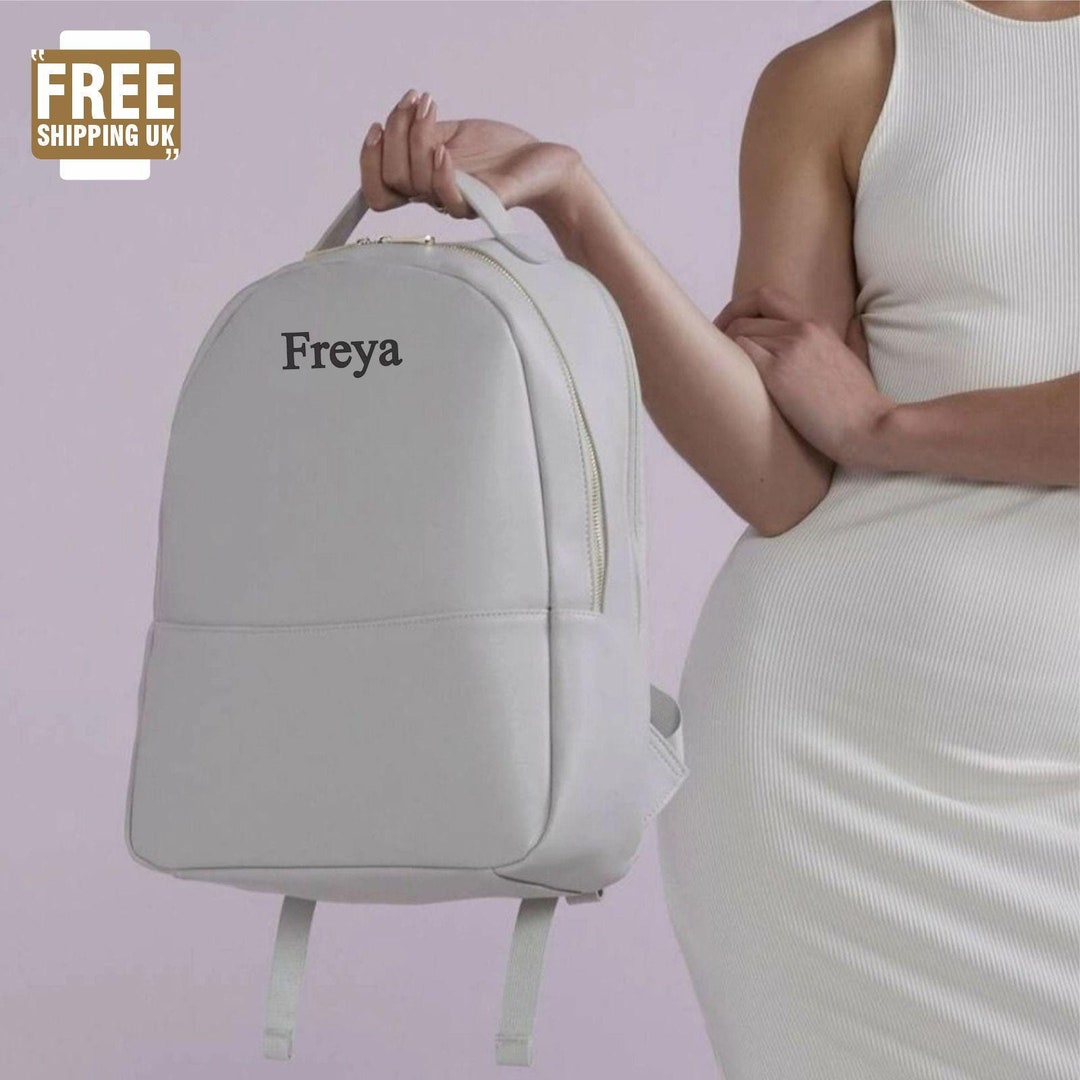 Personalised Name & Initial Backpack, Custom Printed Monogram Leather ...