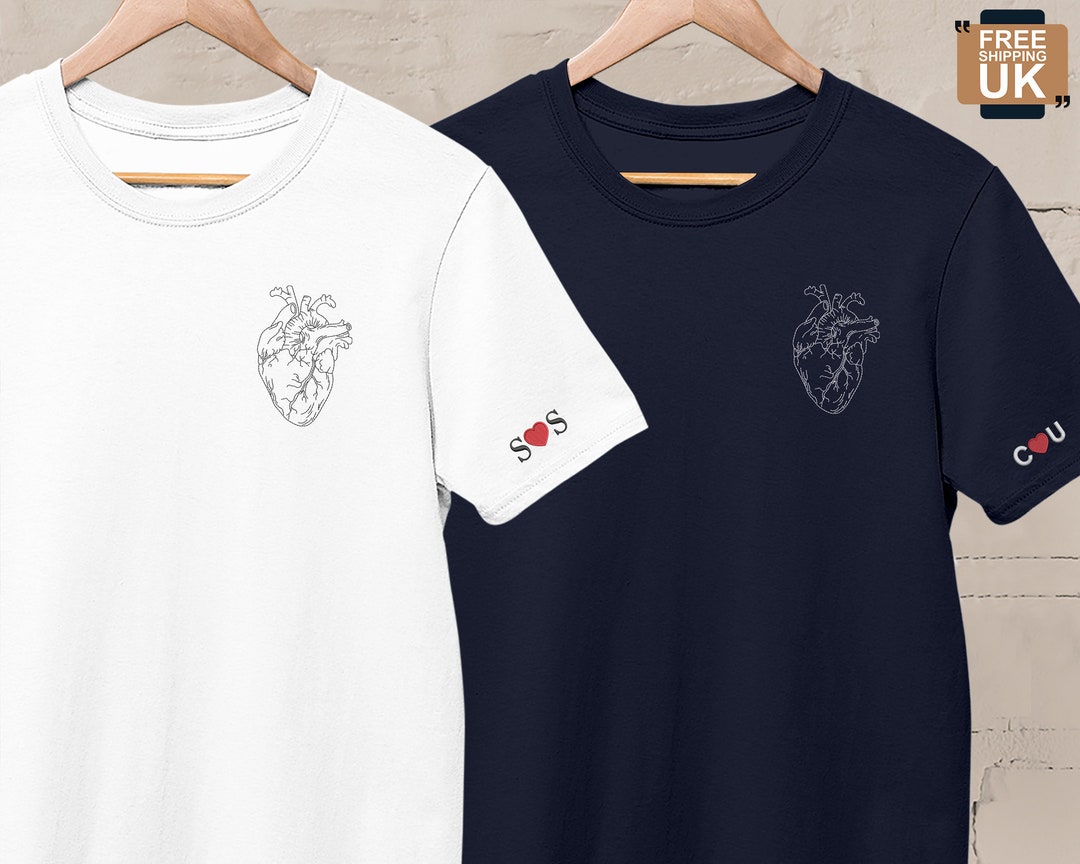 Embroidered Anatomical Heart Shirt, Custom Initials Crewneck T-shirt ...