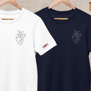 Embroidered Anatomical Heart Shirt, Custom Initials Crewneck T-shirt ...