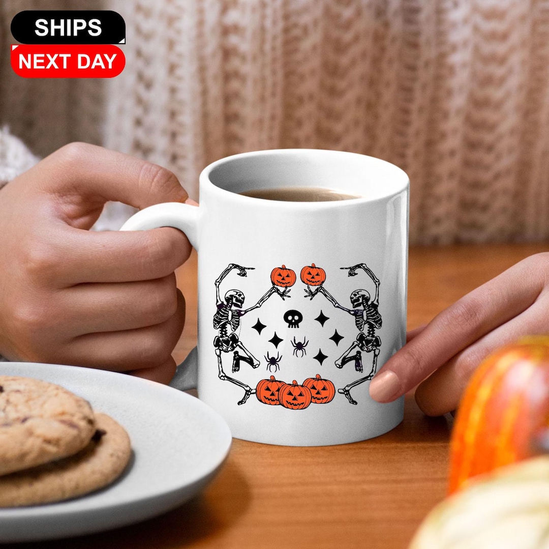 Funny Dancing Skeleton Mugs, Halloween Skulls Pumpkin Printed Mug ...