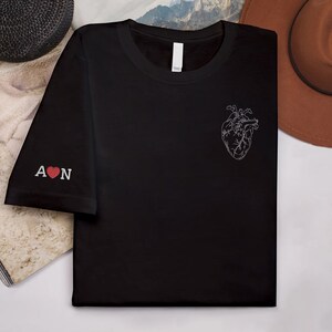 Embroidered Anatomical Heart Shirt, Custom Initials Crewneck T-shirt ...
