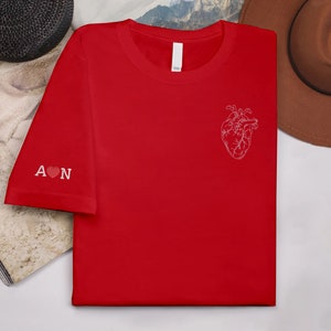 Embroidered Anatomical Heart Shirt, Custom Initials Crewneck T-shirt ...