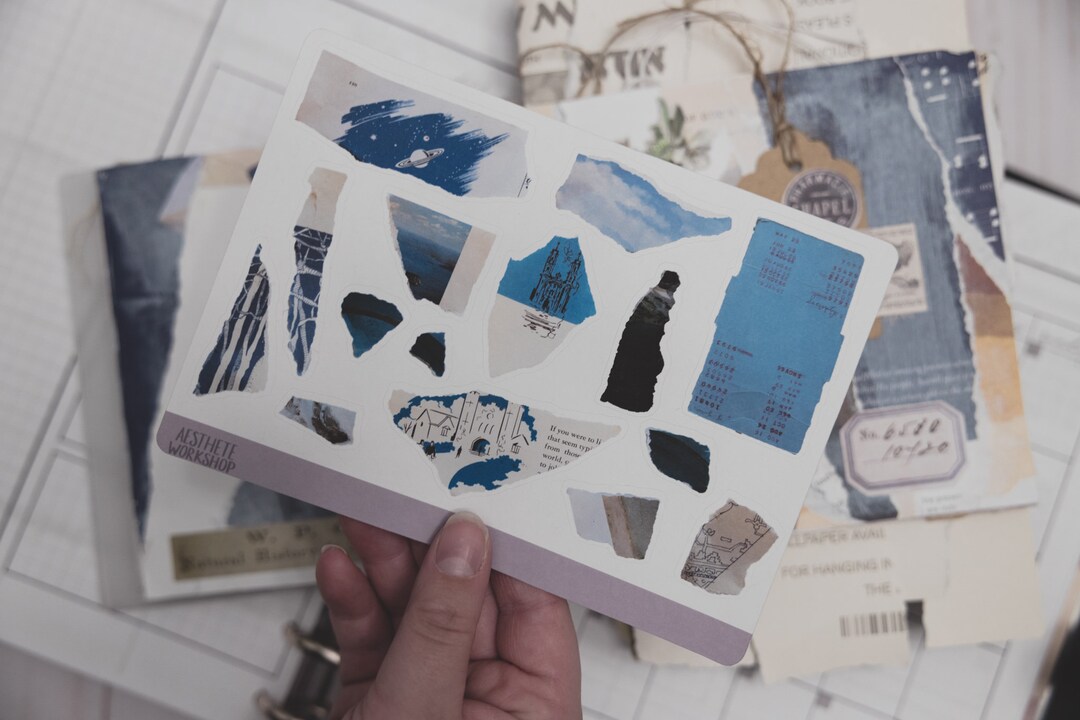 Ephemera Sticker Sheet - Blue - Art Journal, Junk Journal, Collage ...