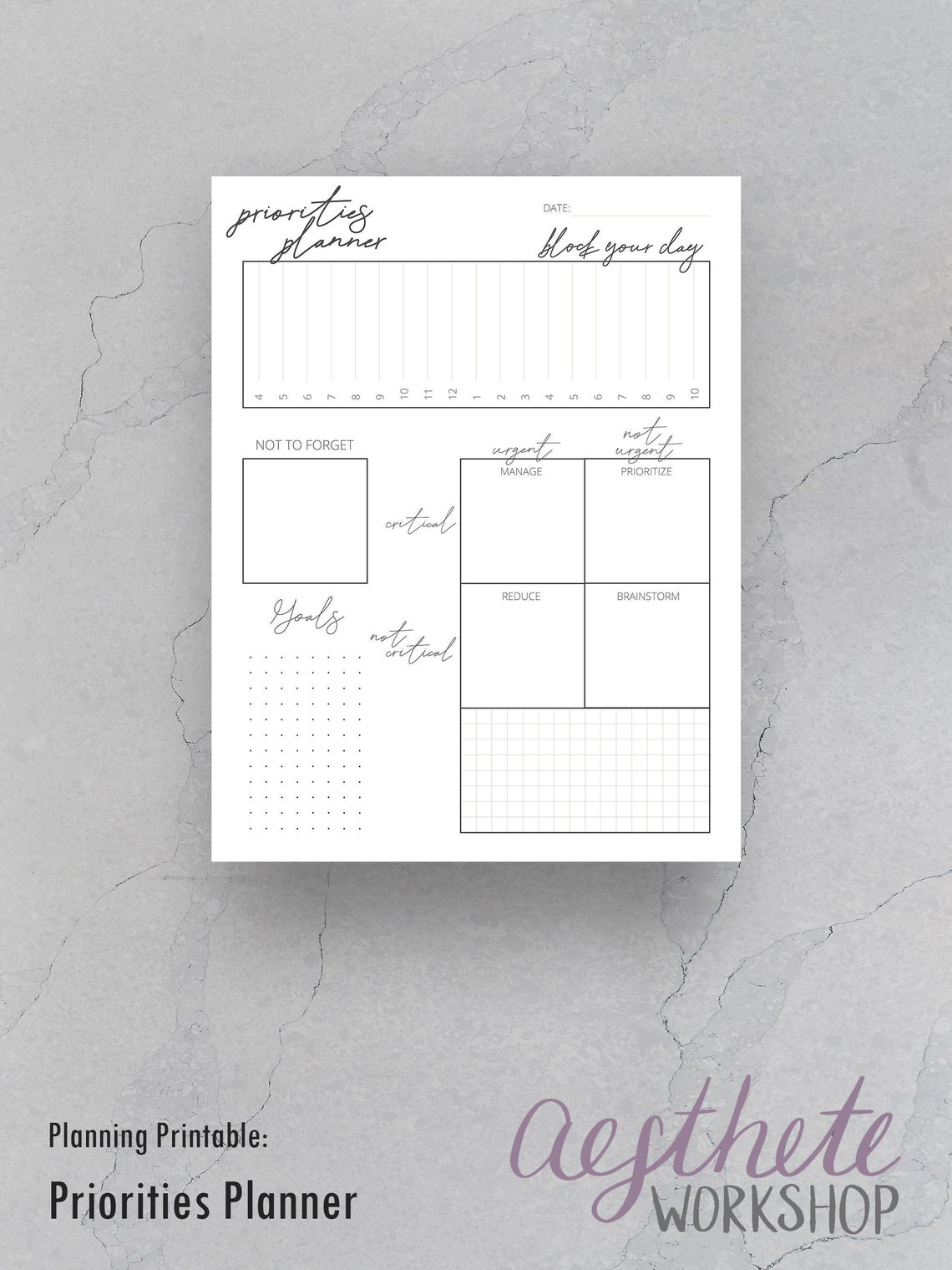 Printable Priorities Planner | Digital Download | Time Blocker ...