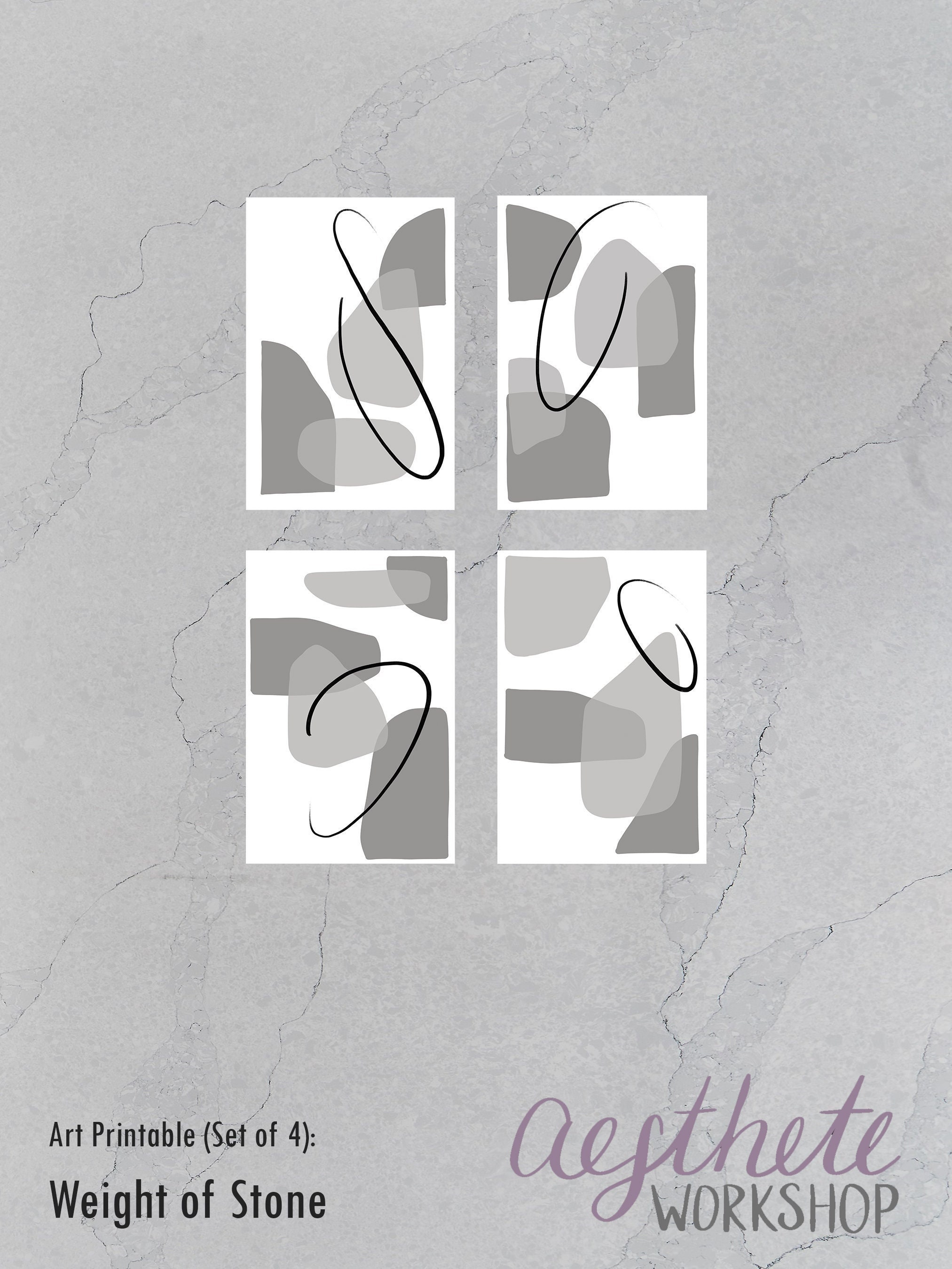 WEIGHT OF STONE | Set of Four | Printable Art, Gray Modern Art, Set of ...