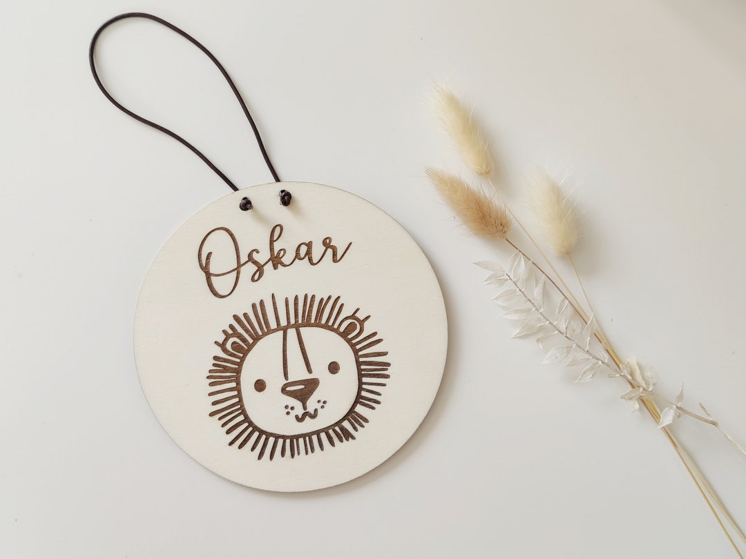 Name Tag Round Shield With Name and Lion Head Leather Strap / Cord ...
