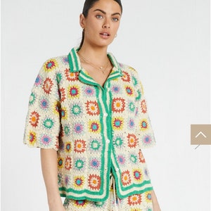 Bowler Collar Short Sleeve Crochet Shirt, Bohemian Unisex Crochet Shirt ...