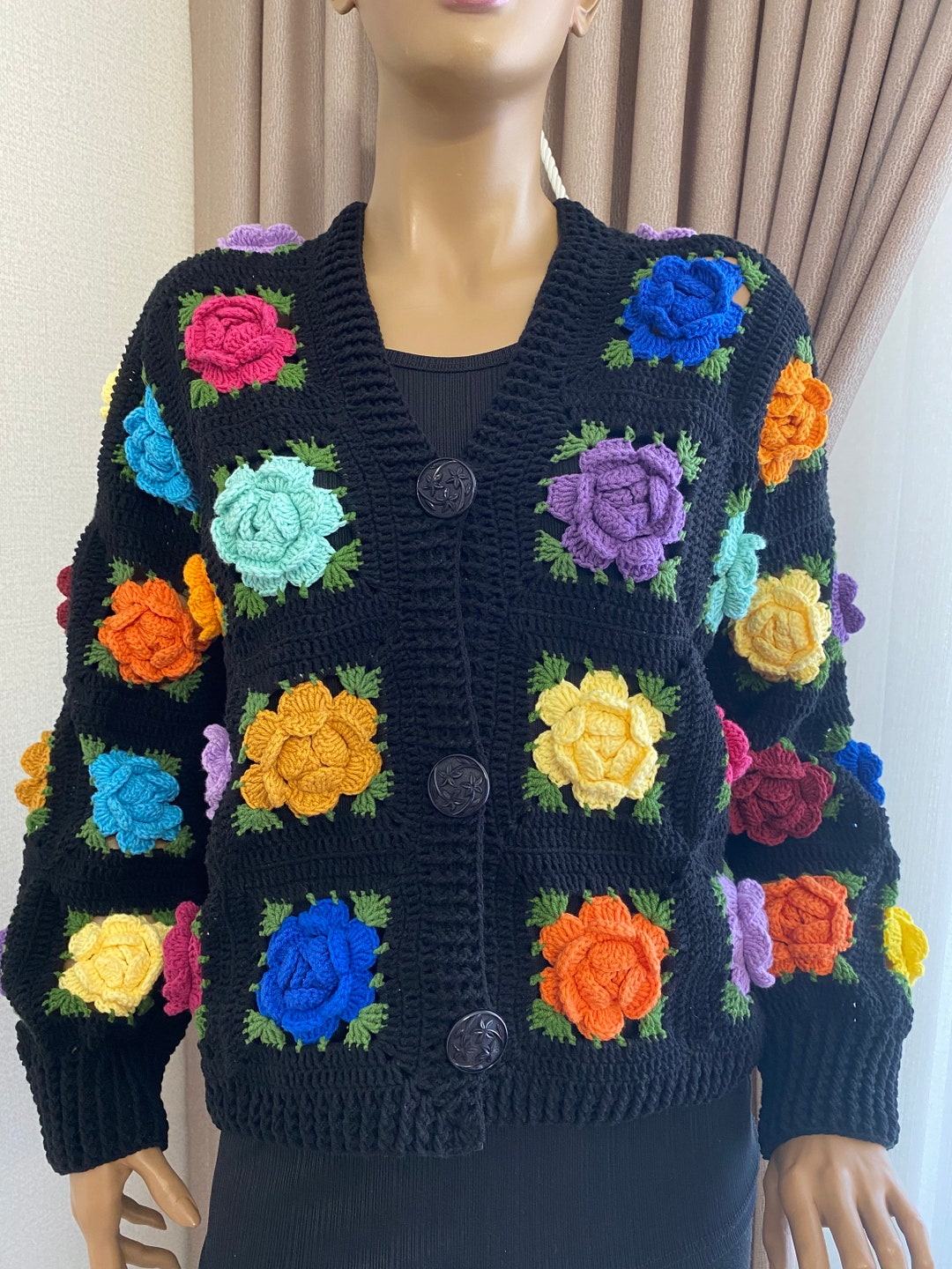 Crochet Rose Cardigan, Handmade Gift Wife, Handmade Gift Girlfriend ...