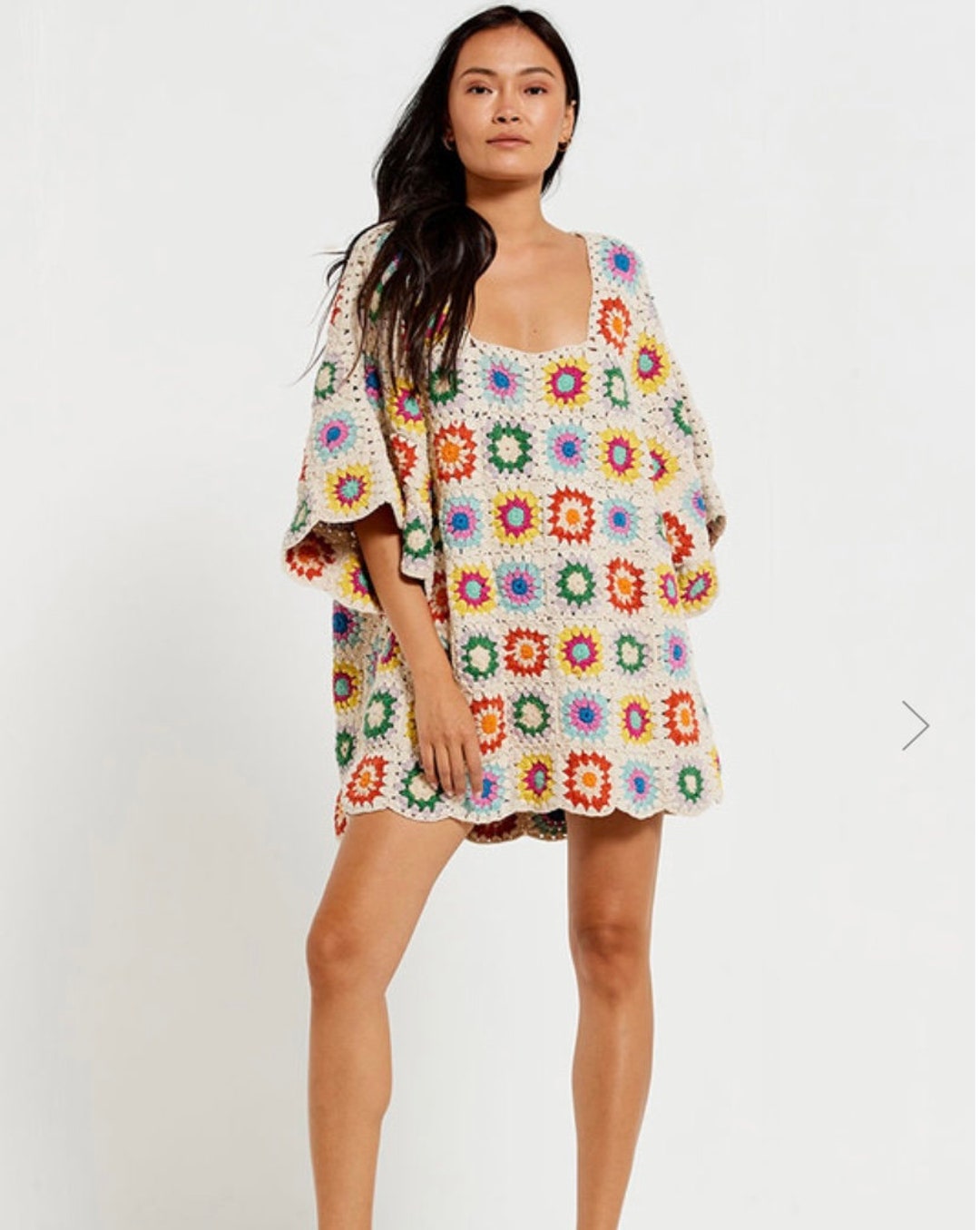 Crochet Square Neck Tunic Top, Granny Square Beach Dress, Granny Square ...