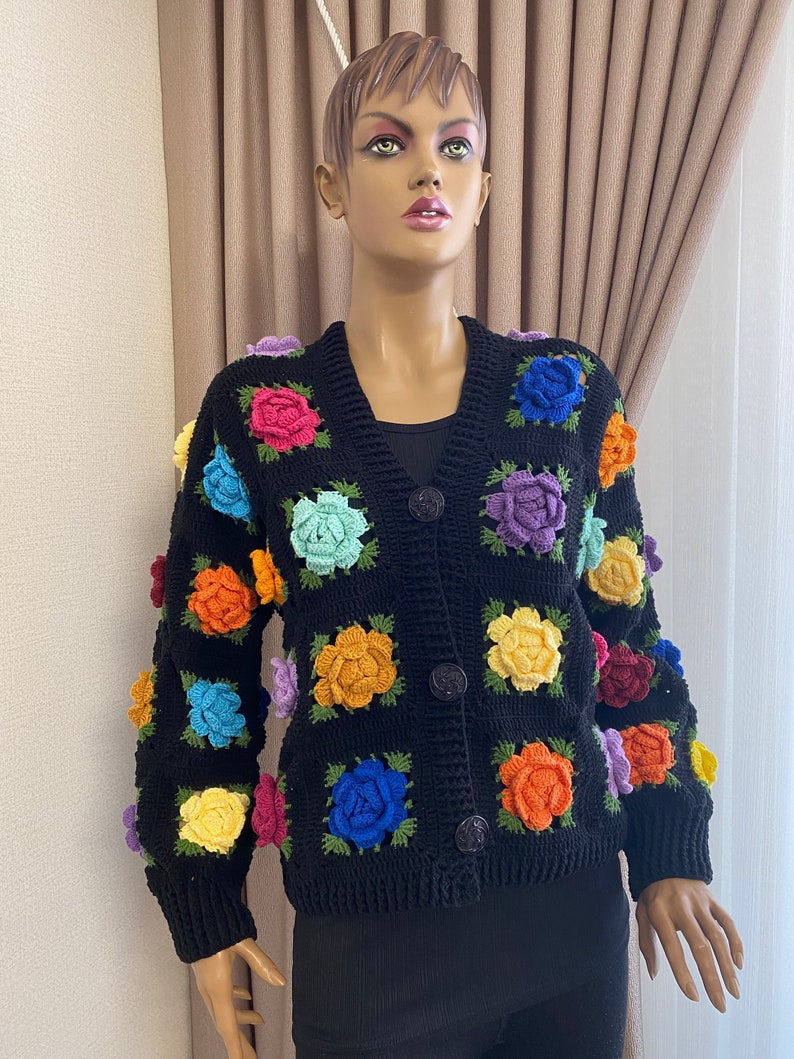 Crochet Rose Cardigan, Handmade Gift Wife, Handmade Gift Girlfriend ...