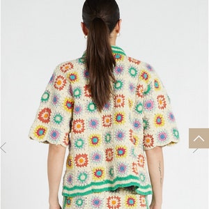 Bowler Collar Short Sleeve Crochet Shirt, Bohemian Unisex Crochet Shirt ...