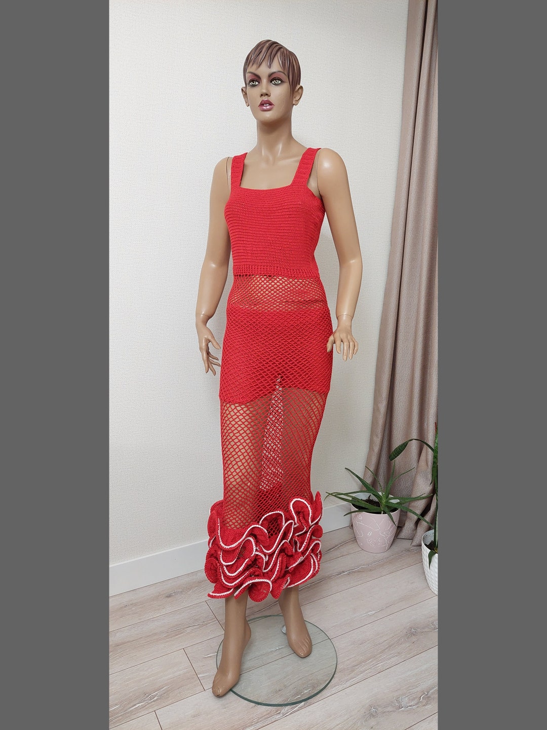 Crochet Long Dress, Crochet Ruffle Dress, Crochet Frilly Dress - Etsy