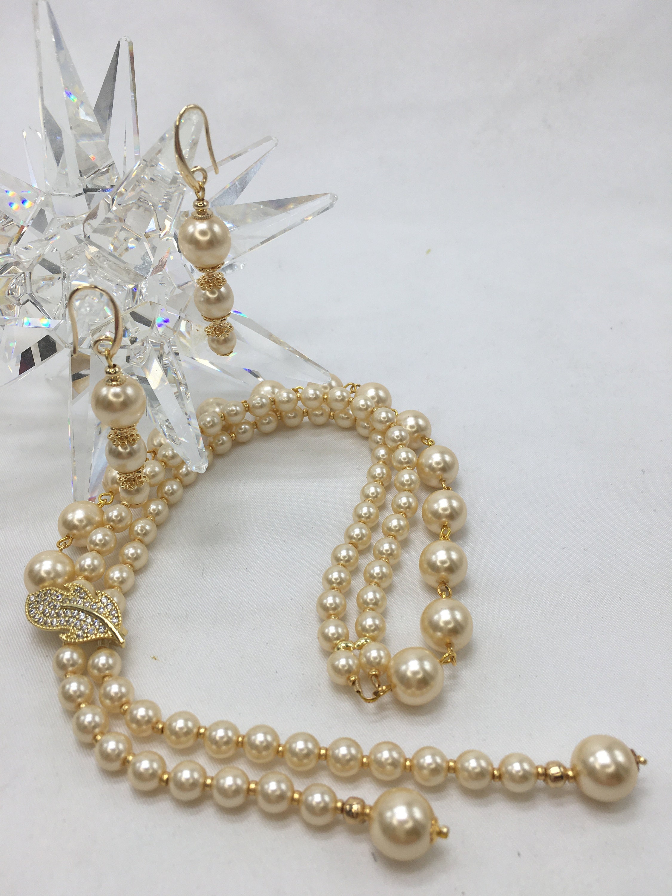 Women's Necklace With Majorca Pearls, Asymmetrical Two-strand Necklace ...