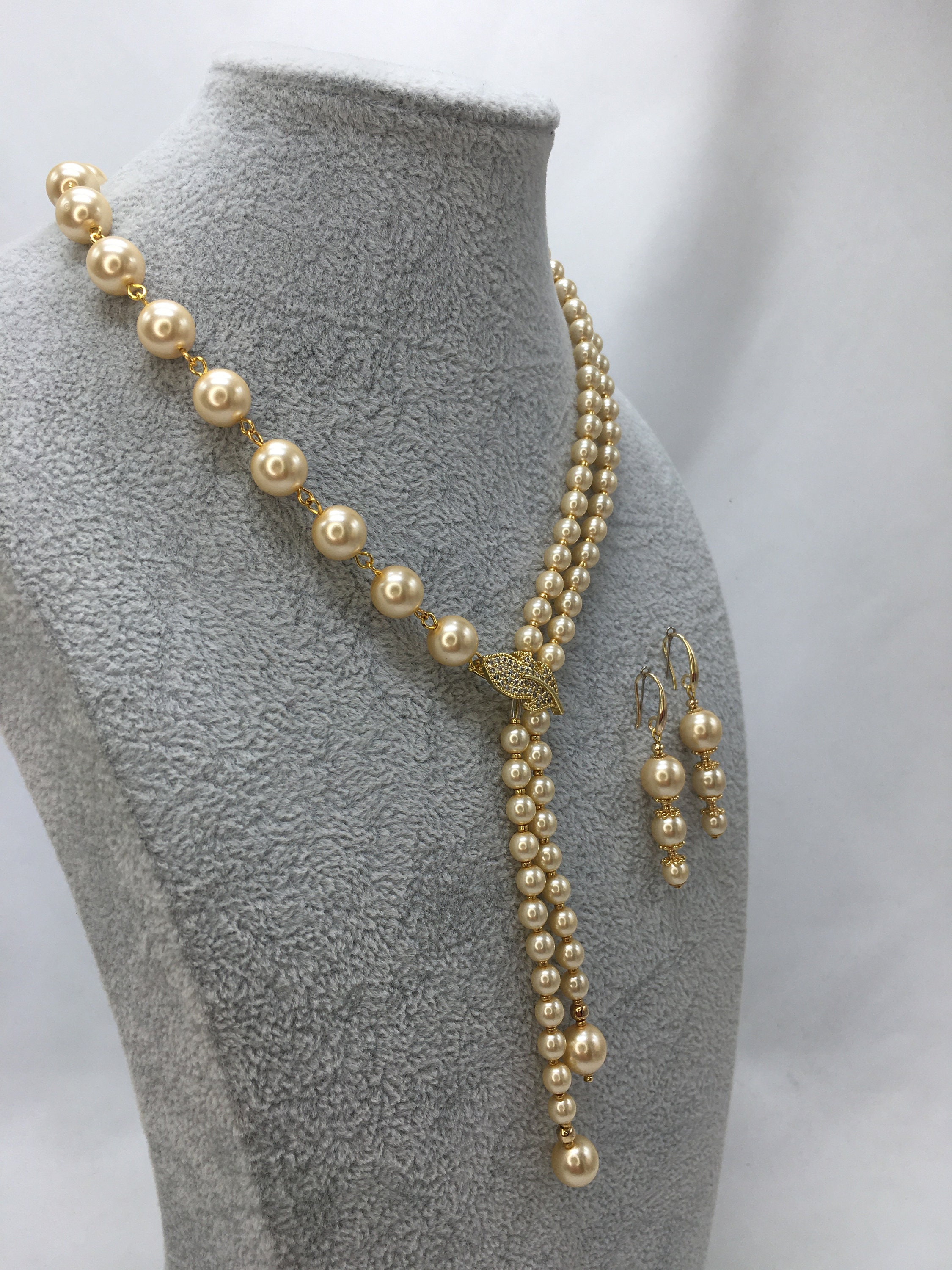 Women's Necklace With Majorca Pearls, Asymmetrical Two-strand Necklace ...