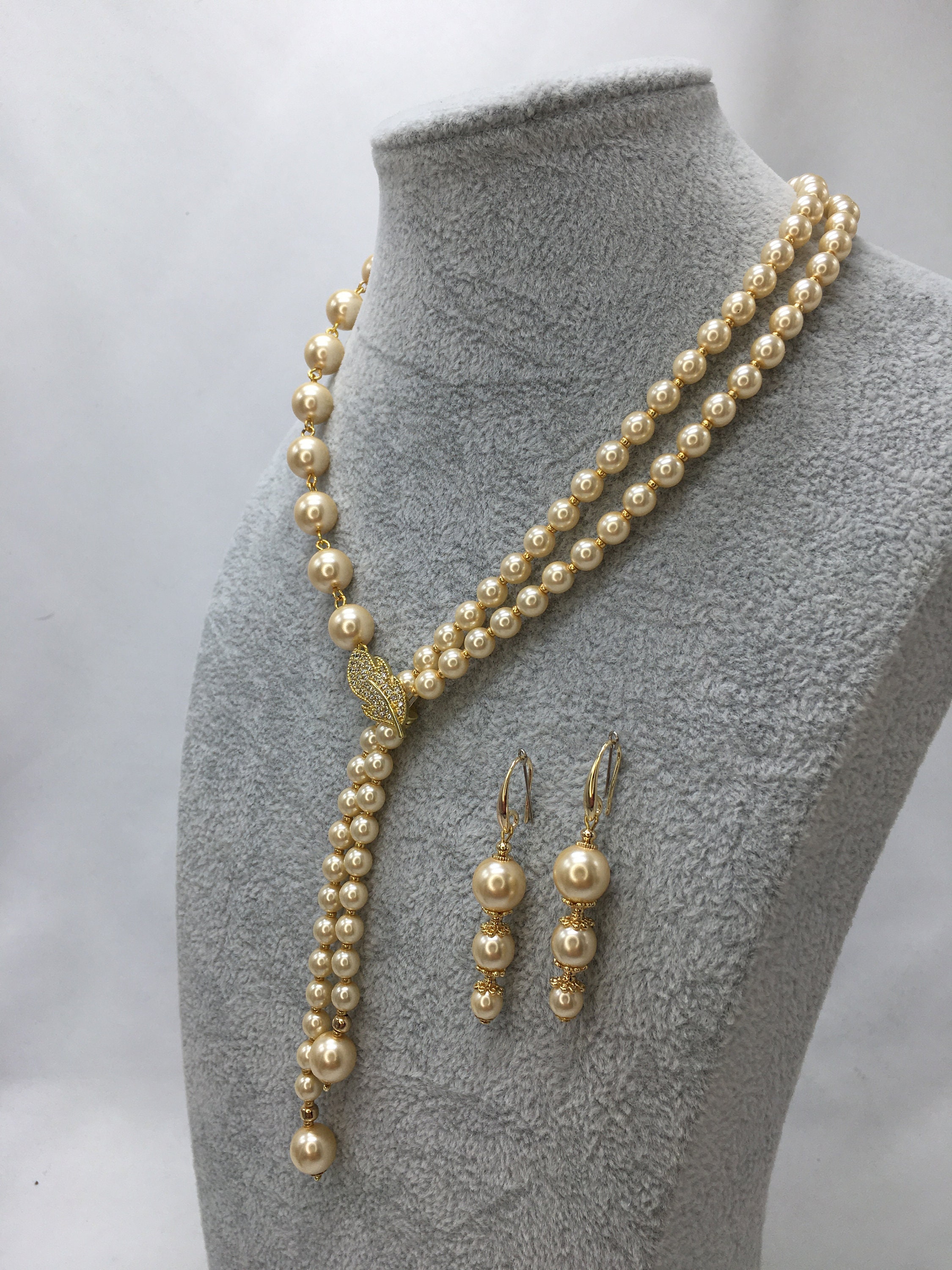 Women's Necklace With Majorca Pearls, Asymmetrical Two-strand Necklace ...