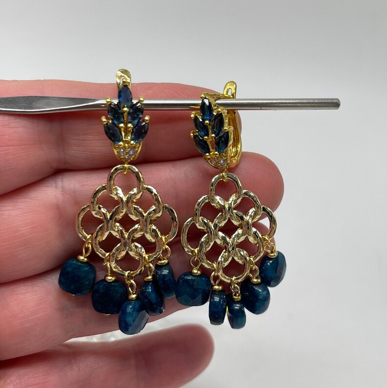 Ohrhänger mit blauem Apatitstein, vergoldet mit 14 Karat Gold, trendige handgefertigte Ohrringe ...