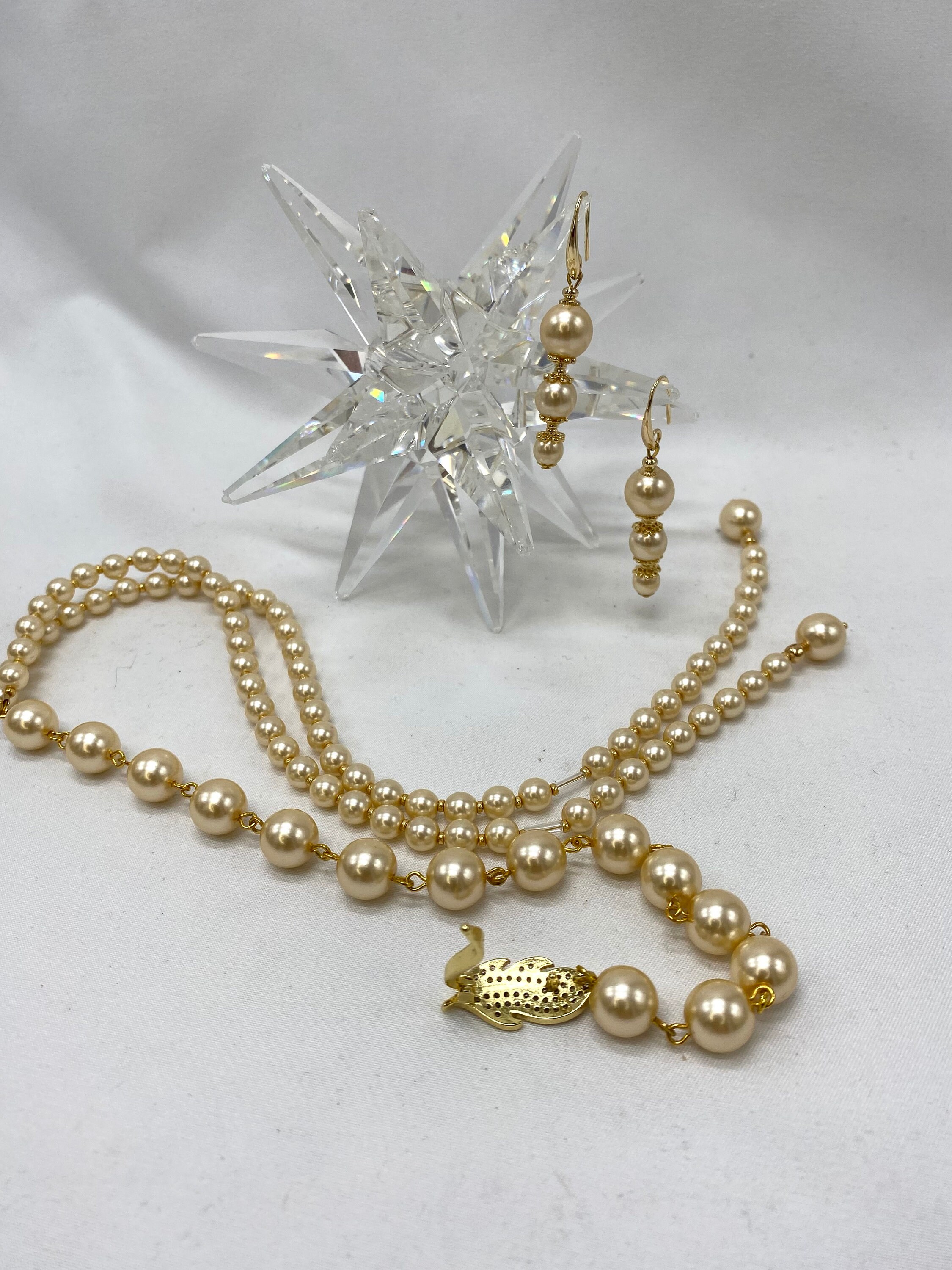 Women's Necklace With Majorca Pearls, Asymmetrical Two-strand Necklace ...