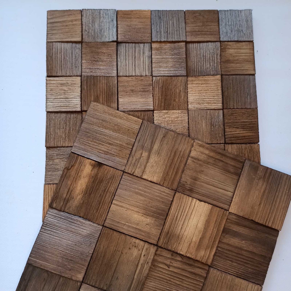 Walnut Rustic Wooden Mosaic Panels Wood Wall Art Sound - Etsy