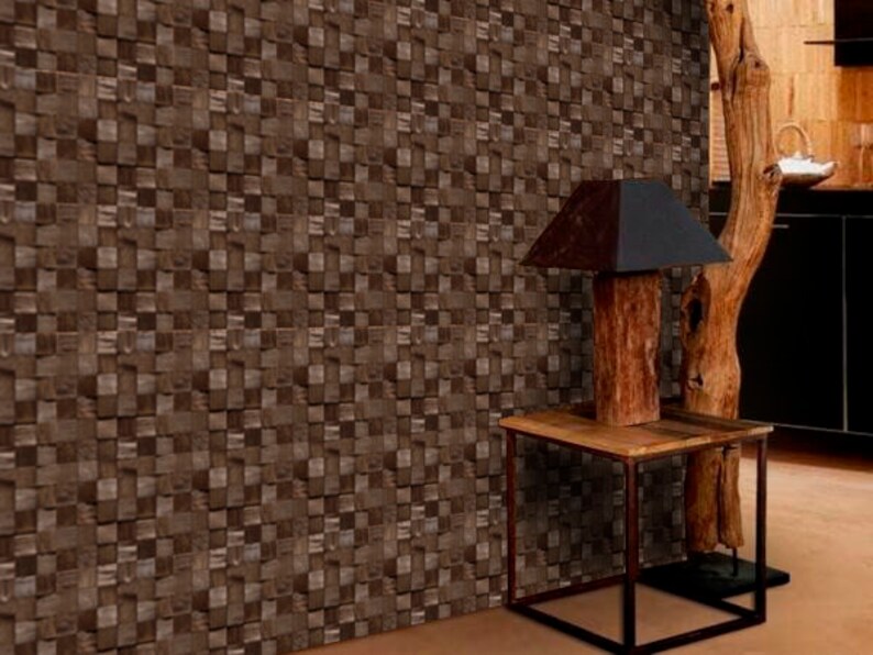 Walnut Rustic Wooden Mosaic Panels Wood Wall Art Sound - Etsy