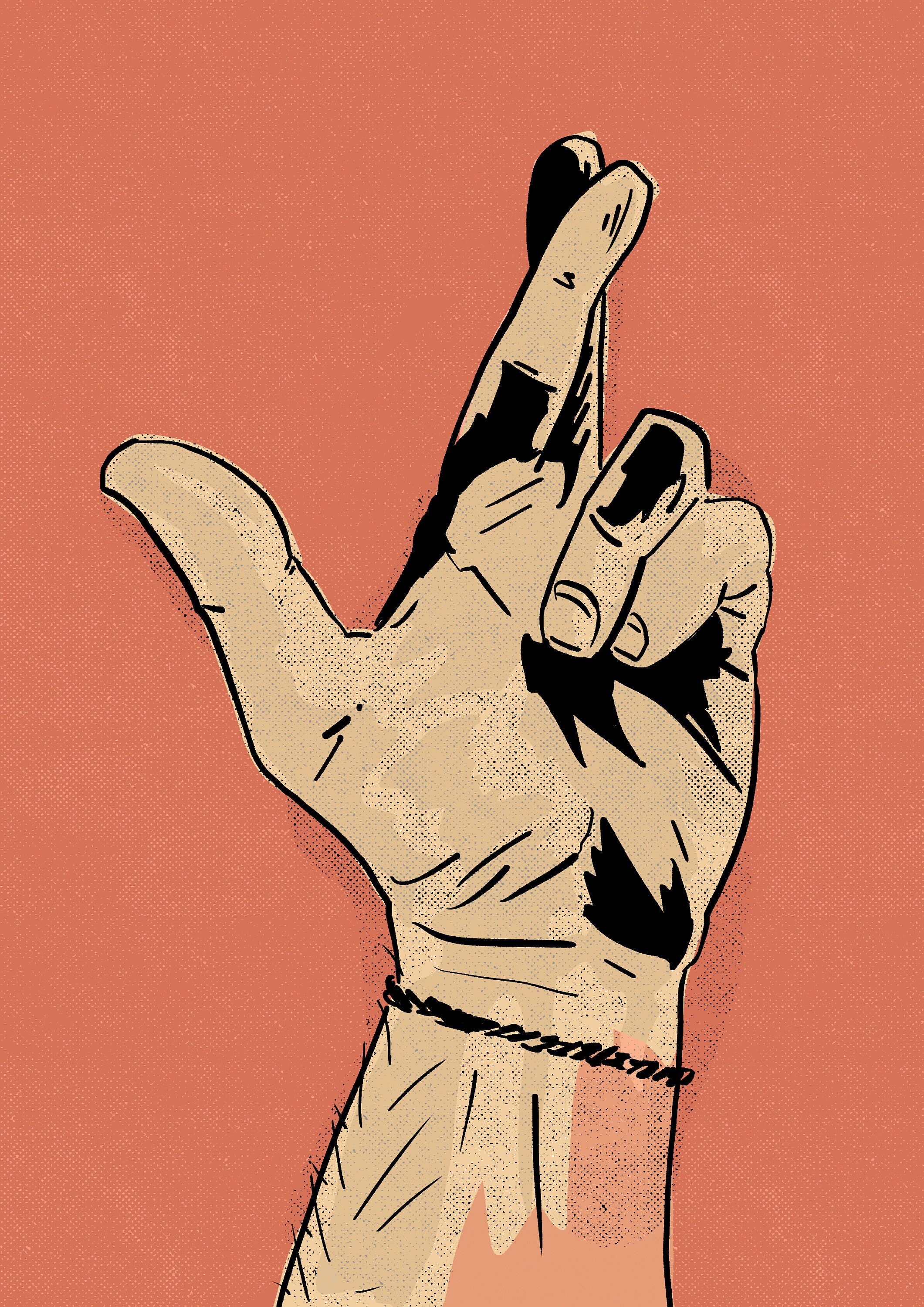 Fingers Crossed, Comic Book Style Digital Illustration, High Quality A4 ...