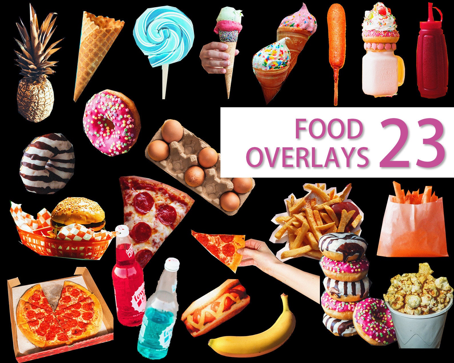 OVERLAYS Fast-food Digital Overlay Icecream Hamburg vintage | Etsy