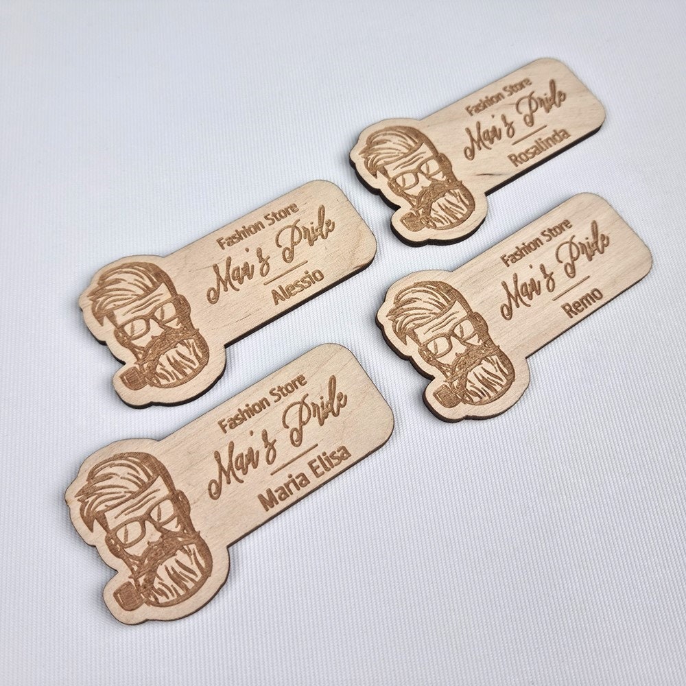 Personalized Wooden Name Tag, Wood Engraved Name Badge, Business Custom ...