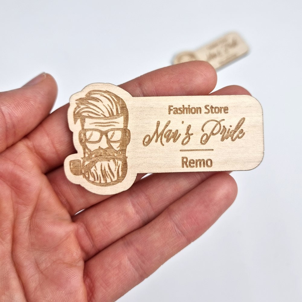 Personalized Engraved Wooden Name Tag, Magnetic Business ID Badge - Etsy