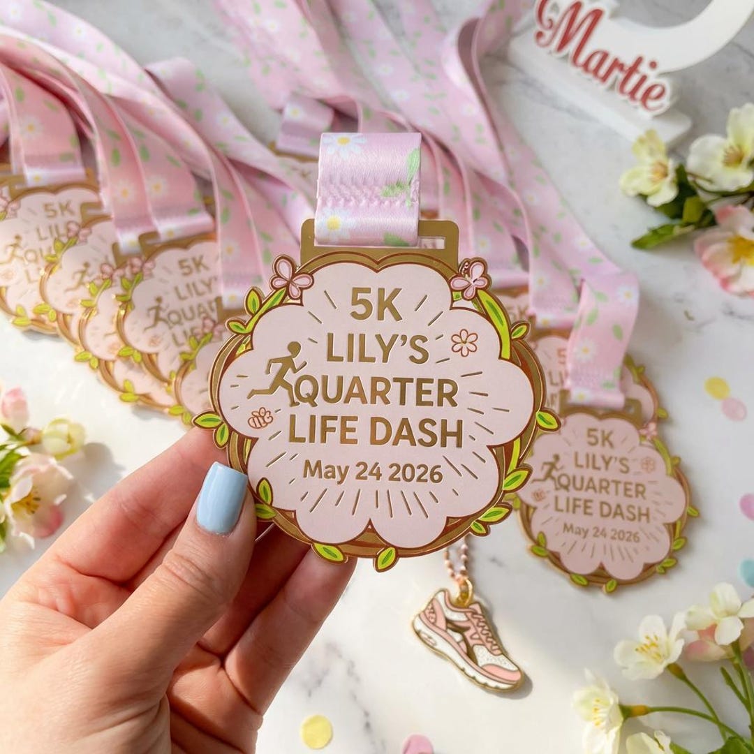 Custom Floral Birthday Run Medal, Personalized 5K Award, Kids Race ...