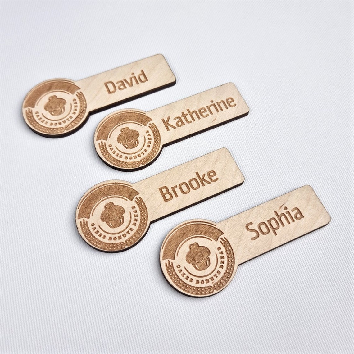 Personalized Wooden Name Tag, Wood Engraved Name Badge, Business Custom ...