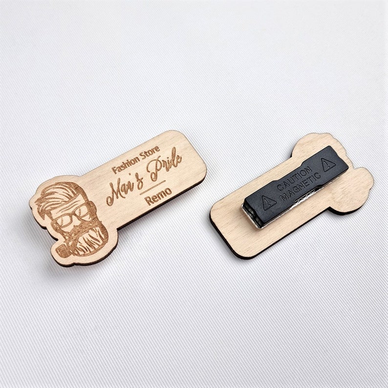 Personalized Engraved Wooden Name Tag, Magnetic Business ID Badge - Etsy