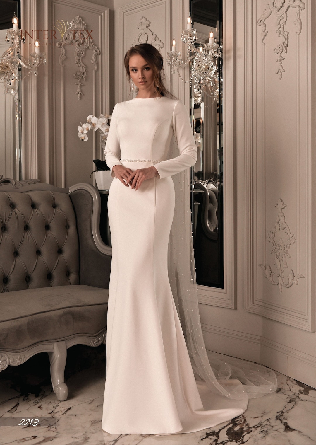 Modest Wedding Dress, Simple Satin Wedding Dress, Sleeved Wedding Dress ...