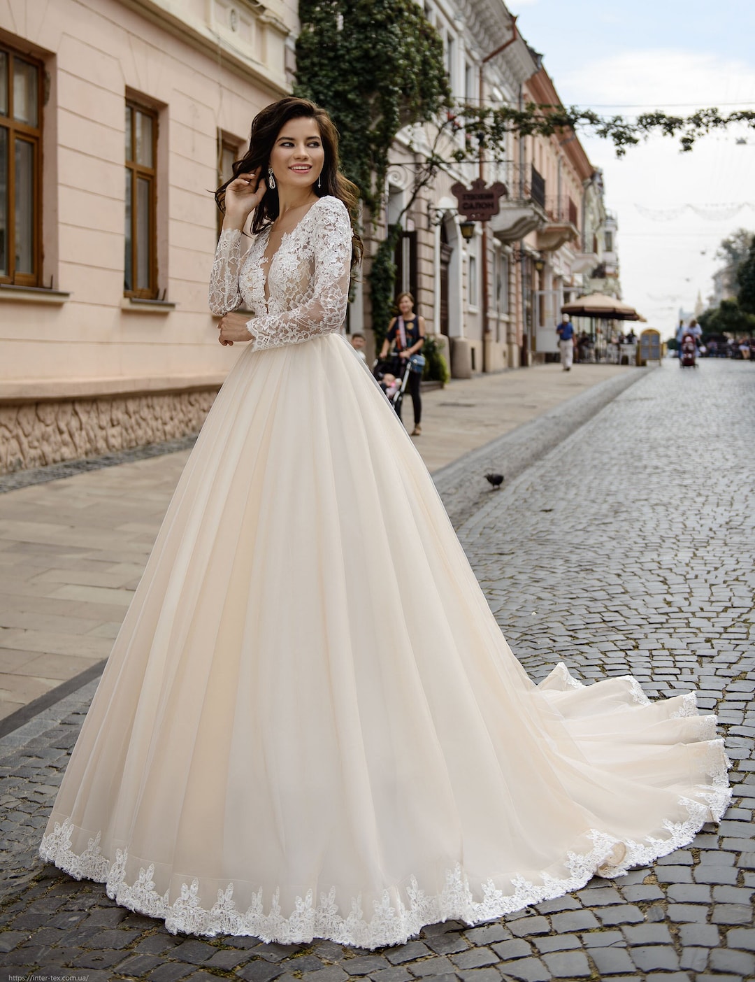 Long A Line Wedding Dress Lace Corset Bridal Dress Classic Ivory Wedding Dress Lace Long